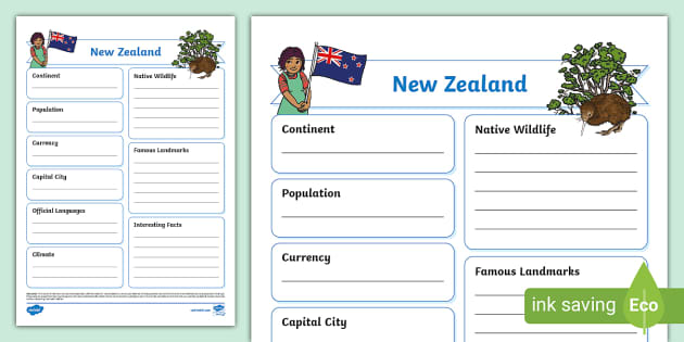 New Zealand Fact File Template (teacher made) - Twinkl