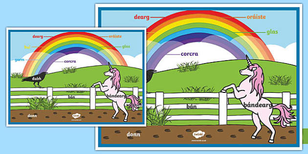 Póster Colores del arco iris - irlandés-Spanish - Twinkl