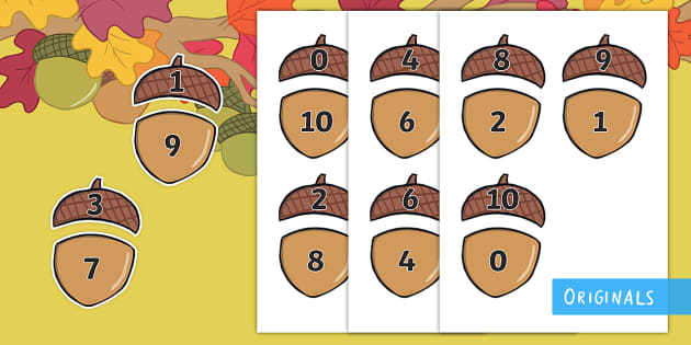 Little Acorns Number Bonds to 10 Cut-Outs (teacher made)