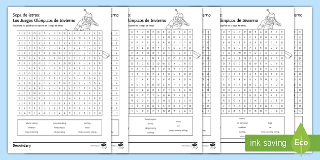 Winter Olympics Differentiated Word Search Spanish