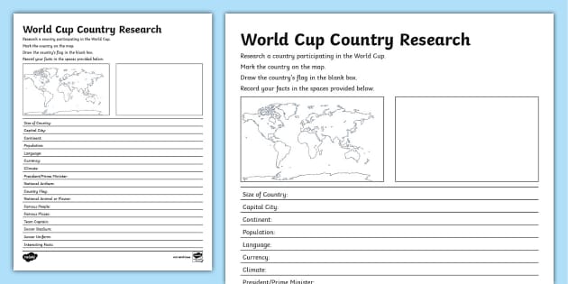 World Cup Country Research Activity (teacher made)