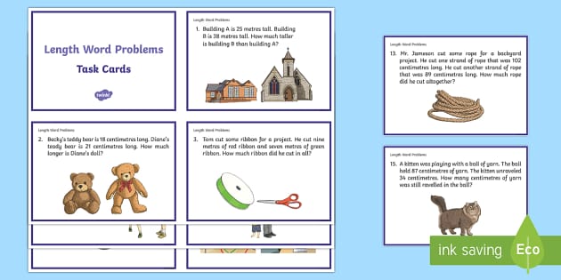 Length Word Problems KS2 Task Cards teacher Made 
