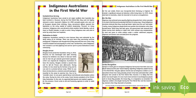 Indigenous Australians in the First World War Fact File