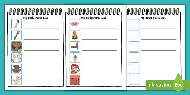 My Body Parts List Writing Activity (teacher made)