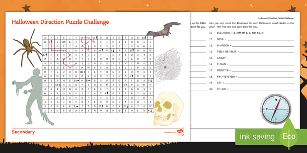 Halloween Direction Puzzle Worksheet / Worksheet
