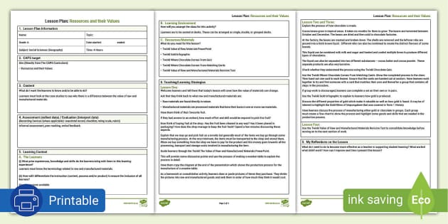 Resources And Their Values Lesson Plan teacher Made 