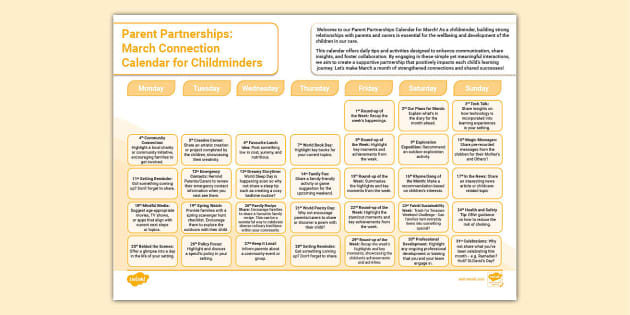 Parent Partnerships: March Connection Calendar for Childminders