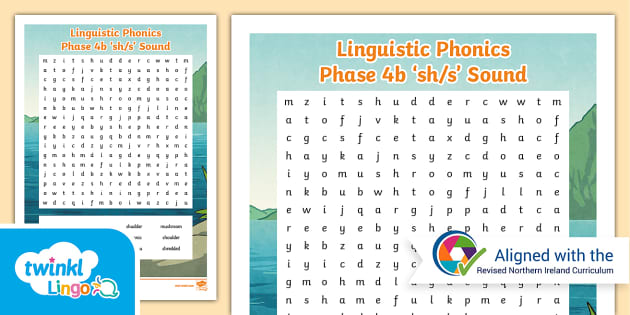 NI Linguistic Phonics Phase 4b 'sh/s' Sound Word Search