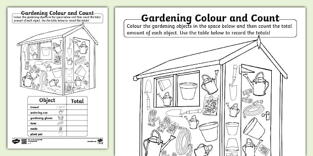 👉 Gardening Colour and Count Worksheet (teacher made)