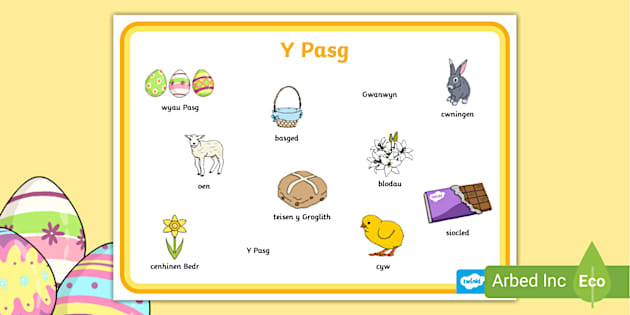 Easter Word Mat Welsh (teacher made) - Twinkl