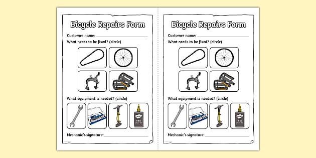 Bicycle Shop Repairs Form (teacher made) - Twinkl
