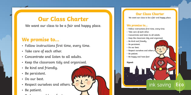 Editable Class Charter Superhero-Themed Display - Twinkl