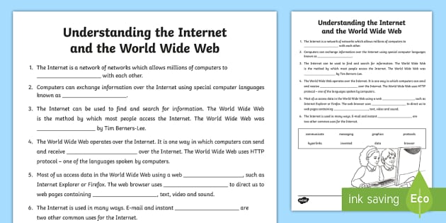 Internet Activity Worksheet Cloze Sentences | Twinkl