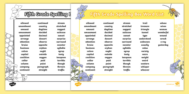 Fifth Grade Spelling Bee Word List Fifth Grade Spelling Bee Word List