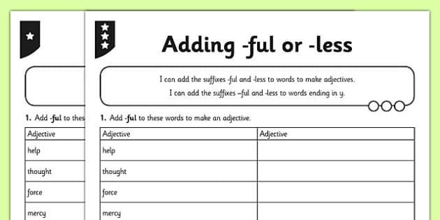 Adding -full or -less Differentiated Worksheet / Activity Sheet