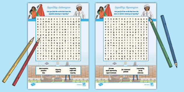 Synonym and Antonym Word Search - Equality (teacher made)