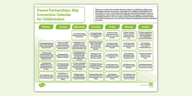 Parent Partnerships: May Connection Calendar for Childminders