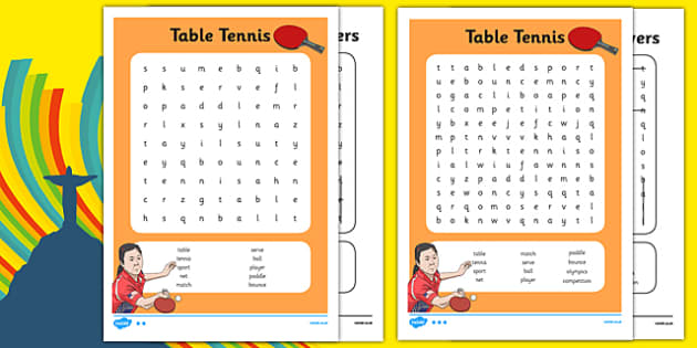 The Olympics Table Tennis Word Search (teacher made)