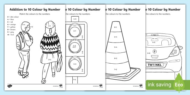 Road Safety Addition to 10 Color by Number (Teacher-Made)