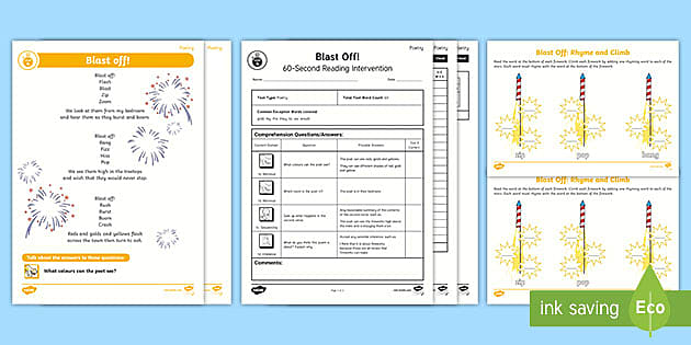 Level 4: 'Blast Off!' 60-Second Reading Set 1 Intervention Pack