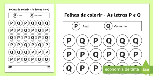 Folha de colorir: Letras confusas - P/Q