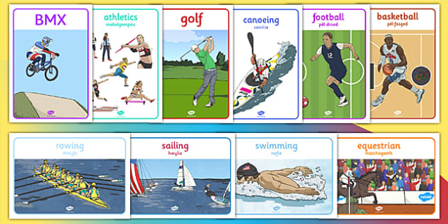 Olympics Sports in Welsh Display Posters - Twinkl-made