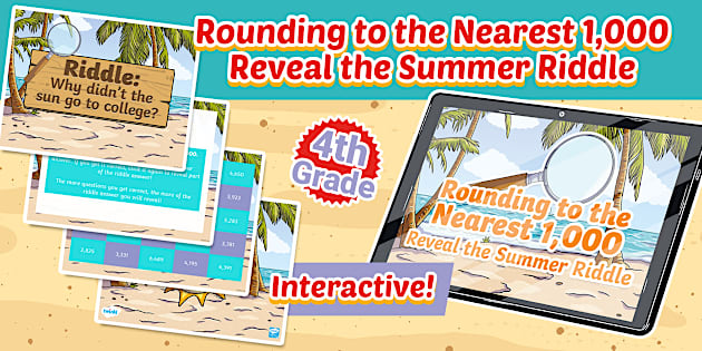 Rounding to the Nearest 1,000 Summer Riddle Math PowerPoint