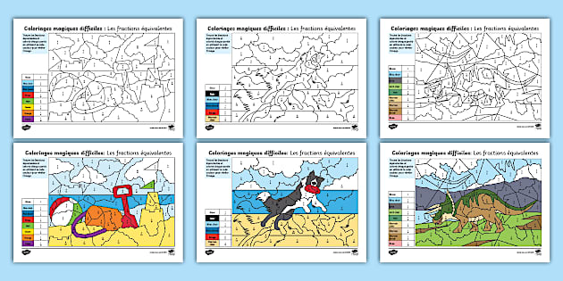 Coloriages magiques difficiles : Les fractions équivalentes