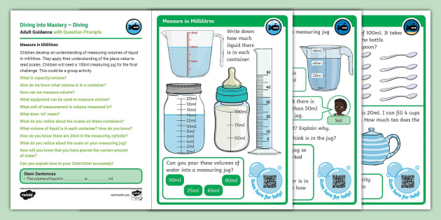 Year 2 Maths Mastery: Millilitres Activity Cards - Twinkl