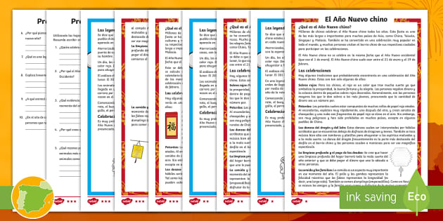 Celebrando el Año nuevo chino: Ficha de comprensión lectora