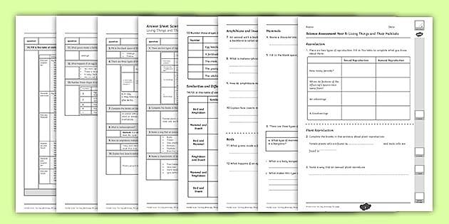 Year 5 Living Things and Their Habitats End of Unit Assessment