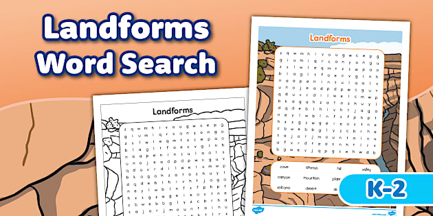 Landforms Word Search for K-2nd Grade