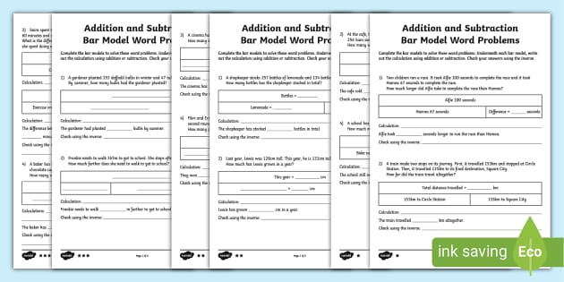  Addition And Subtraction Bar model Word Problems Y3