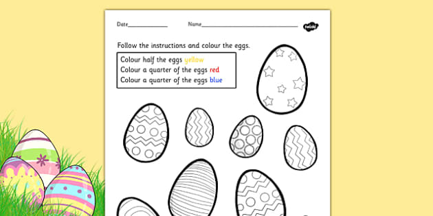 Easter Fractions Worksheet | Maths Activities - Twinkl