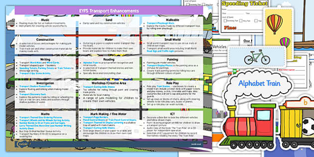 EYFS Transport Themed Enhancement Ideas and Resource Pack