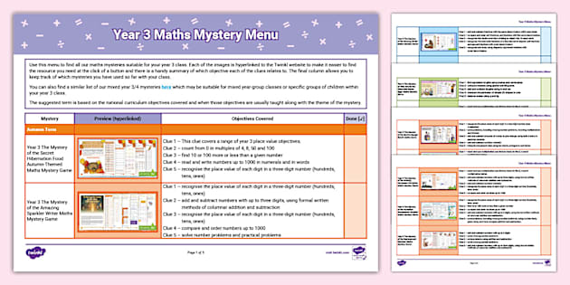 👉 Year 3 Maths Mystery Menu (teacher made) - Twinkl
