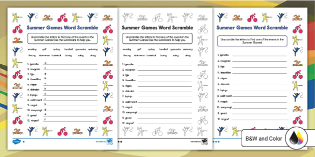 Summer Games Sports Differentiated Word Scramble Worksheet