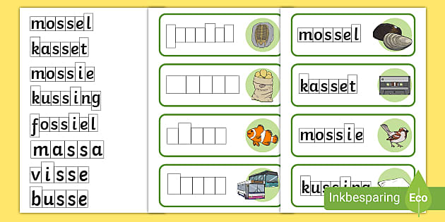 Bou Woorde Met Dubbel Konsonante -ss en -tt Woordkaarte