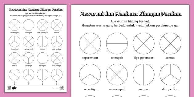 LKPD Mewarnai dan Membaca Bilangan Pecahan Fase A Kelas 2