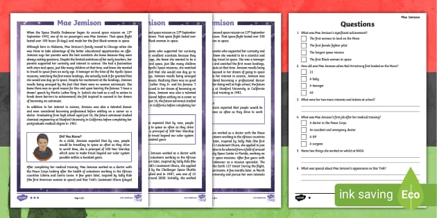 LKS2 Mae Jemison Differentiated Comprehension Activity
