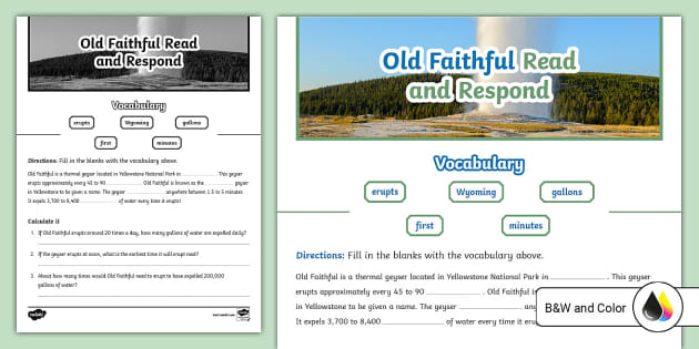 Old Faithful Read and Respond Activity for 3rd-5th Grade