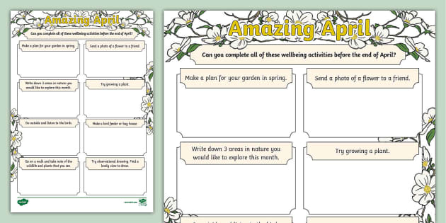 Amazing April Wellbeing Checklist (teacher made) - Twinkl