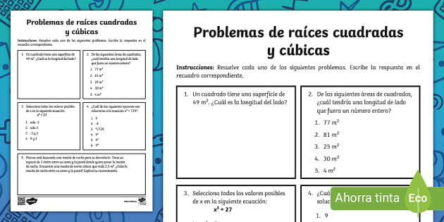 Ficha De Actividad Problemas De Raíces Cuadradas Y Cúbicas Secundaria