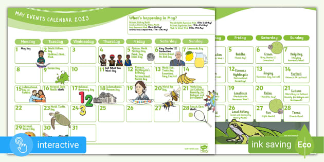 May Events and Play-Along Calendar Pack (2023) - Twinkl