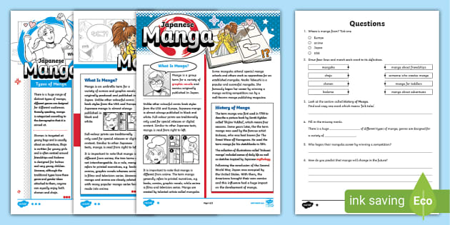 UKS2 Japanese Manga Differentiated Reading Comprehension
