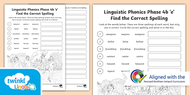 Linguistic Phonics Phase 4b 'e' Find the Correct Spelling