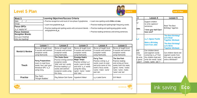 Level 5 Week 5 Plan (teacher made)