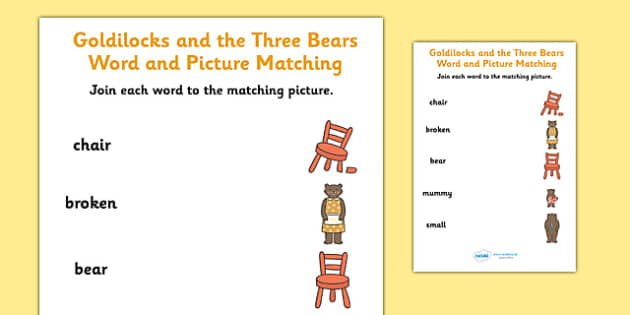 Goldilocks and the Three Bears Word Picture Match Differentiated