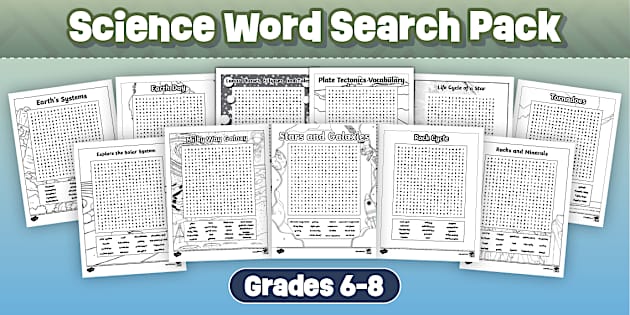 Earth and Space Science Vocabulary Word Search Pack 6th-8th