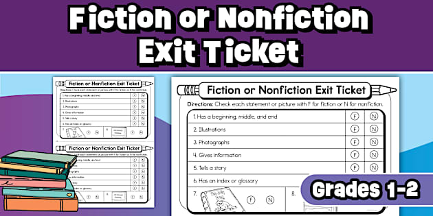 Fiction or Nonfiction Exit Ticket for 1st-2nd Grade